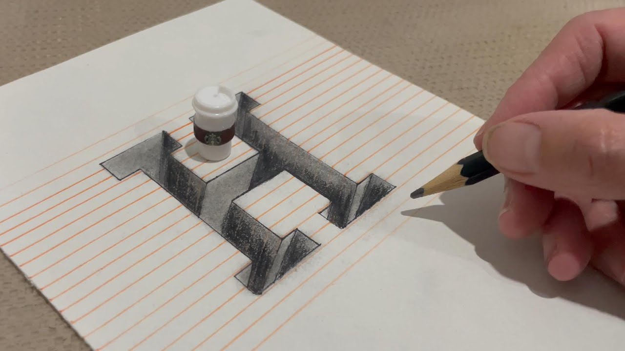 Amazing 3D Optical Illusion Drawing of a Sunken 'H' Shape! - YouTube