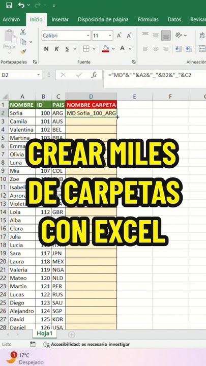 Crea carpetas automáticamente con Excel.#excel #exceldesdecero #exceltutorial #exceltip # ...