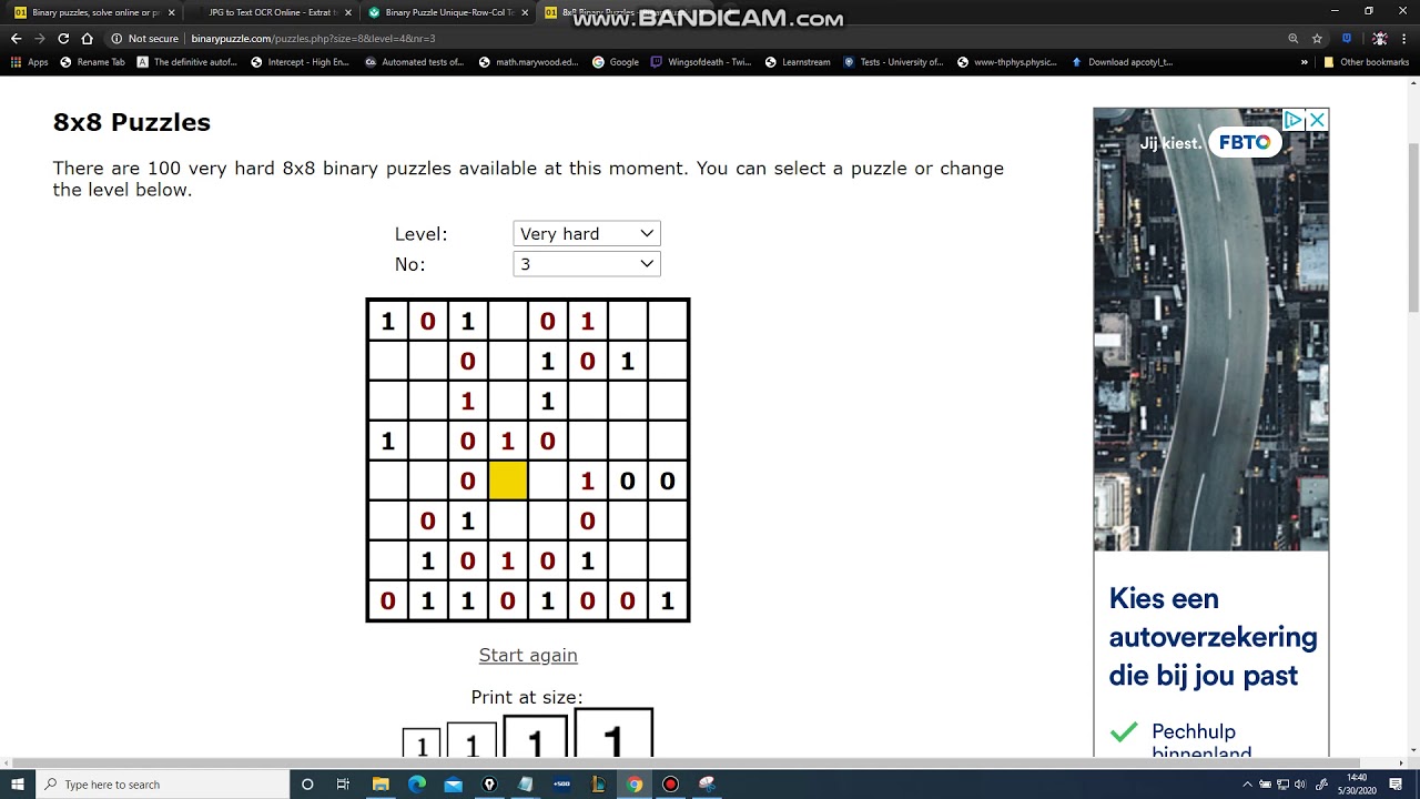 Very Hard Binary Puzzles (8x8) - #3 - Sub-7mins! - YouTube