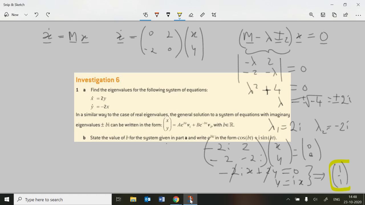 Ex12G: IB HL AI Maths, Oxford; phase portraits with complex eigenvalues ...