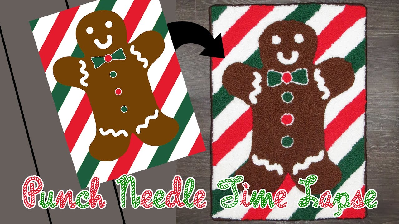 Punch Needle Rug Hook Time Lapse - Gingerbread Man Rug - YouTube