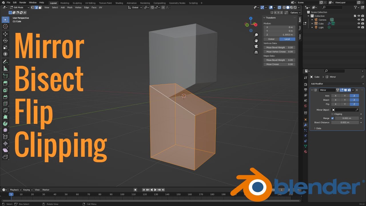 14. Blender Programına Giriş - Blender 3.1 ile Mirror, Bisect, Flip ve ...