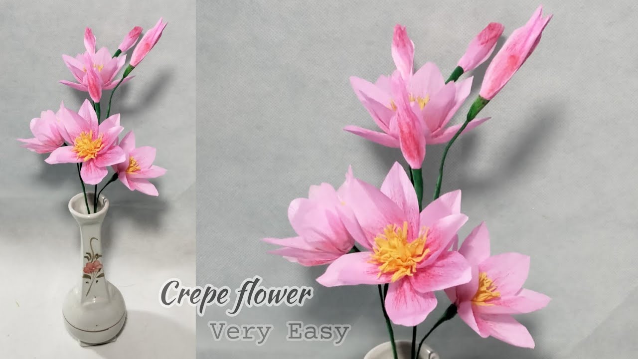 cara membuat bunga kertas crepe SANGAT MUDAH | crepe paper flower - YouTube