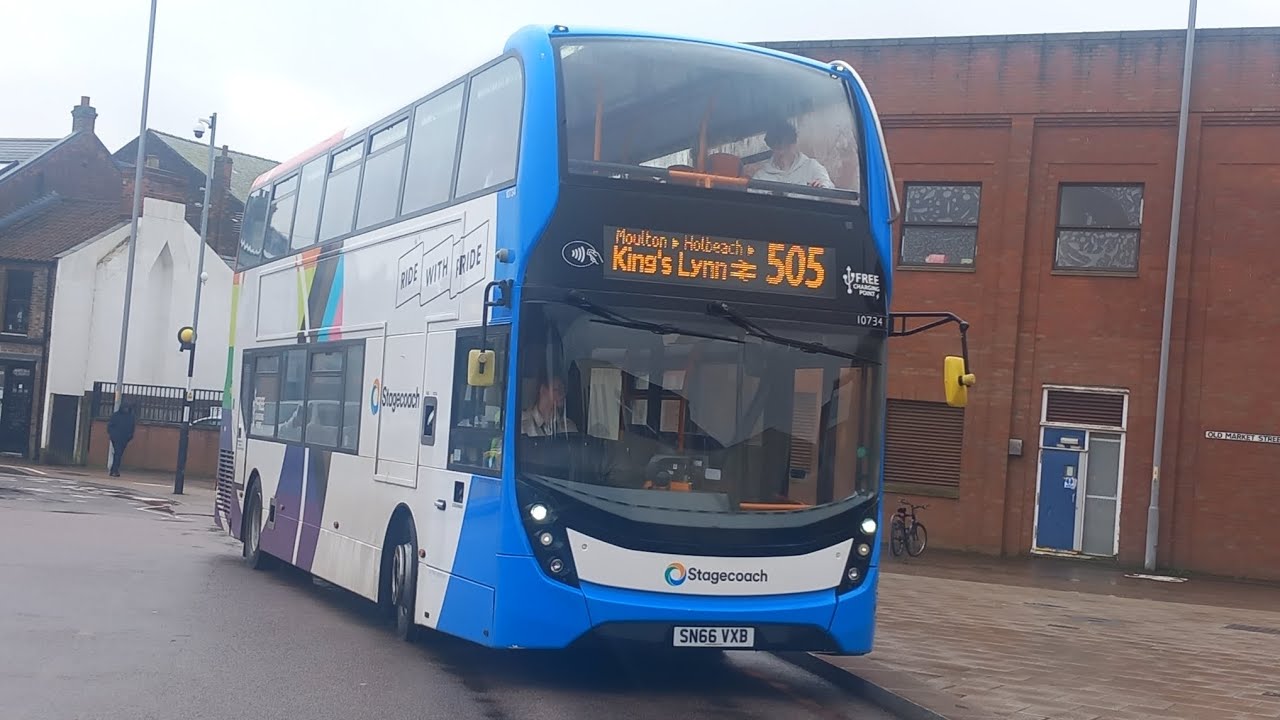 Stagecoach East Midlands 10734 (SN66VXB) arrives into King's Lynn Bus ...
