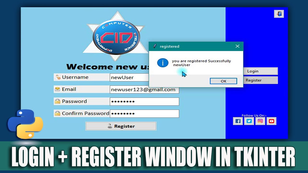Login and Register Window || Tkinter || Python || attractive login ...