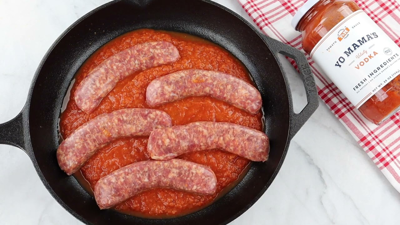Vodka Sausages | Yo Mama's Foods - YouTube