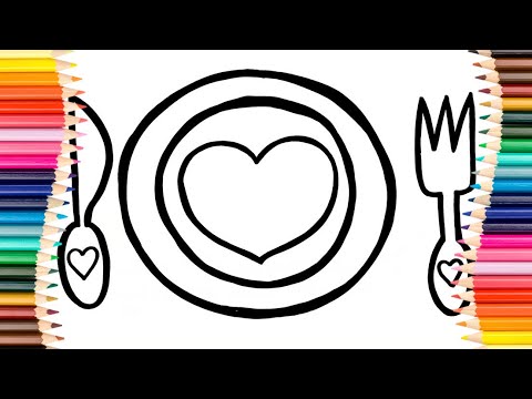 How to Draw And Color a Heart on a Plate For Kids And Toddlers - YouTube