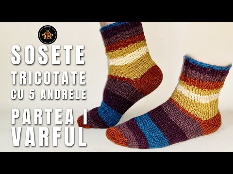 Sosete tricotate cu 5 andrele incepute de la varf  - PARTEA I - VARFUL | Tutorial pas cu pas