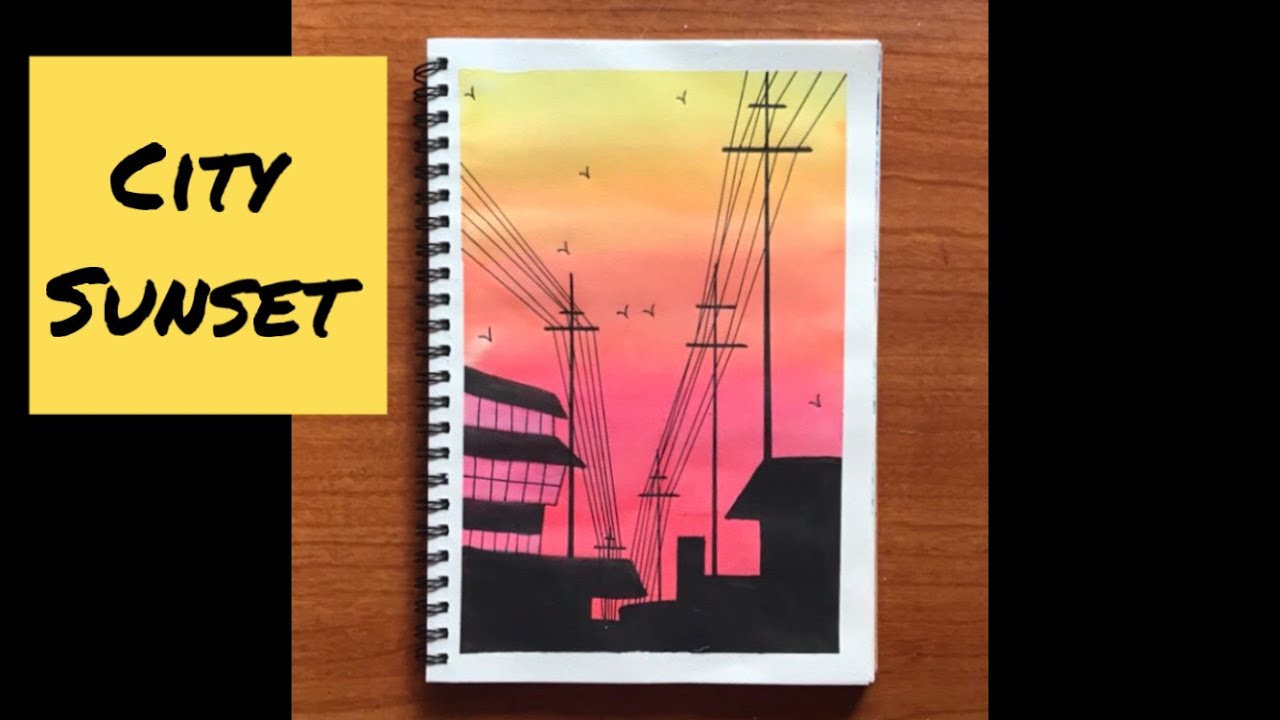 City sunset I Watercolor Tutorial I Sunset painting I Watercolor Sunset ...