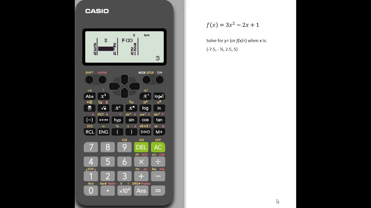 fx-300ES+2: Solving for y= or f(x)= for Specific Values of x - YouTube