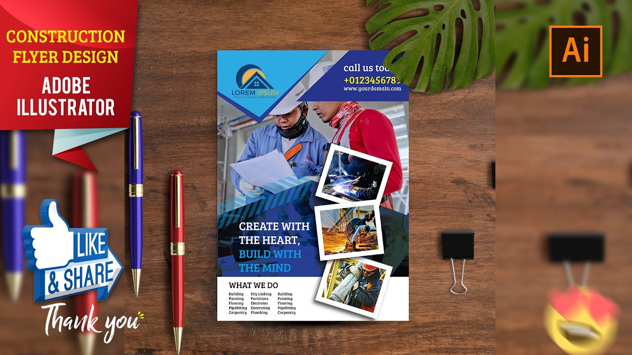 Illustrator How to make Professional Construction Flyer Design - YouTube