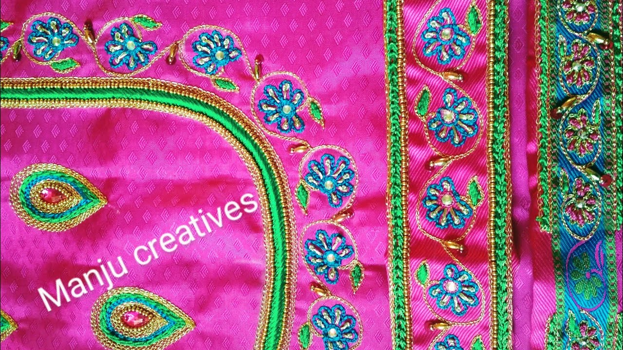 Blouse design with waistbelt / Simple thread work for beginners # 33 ...