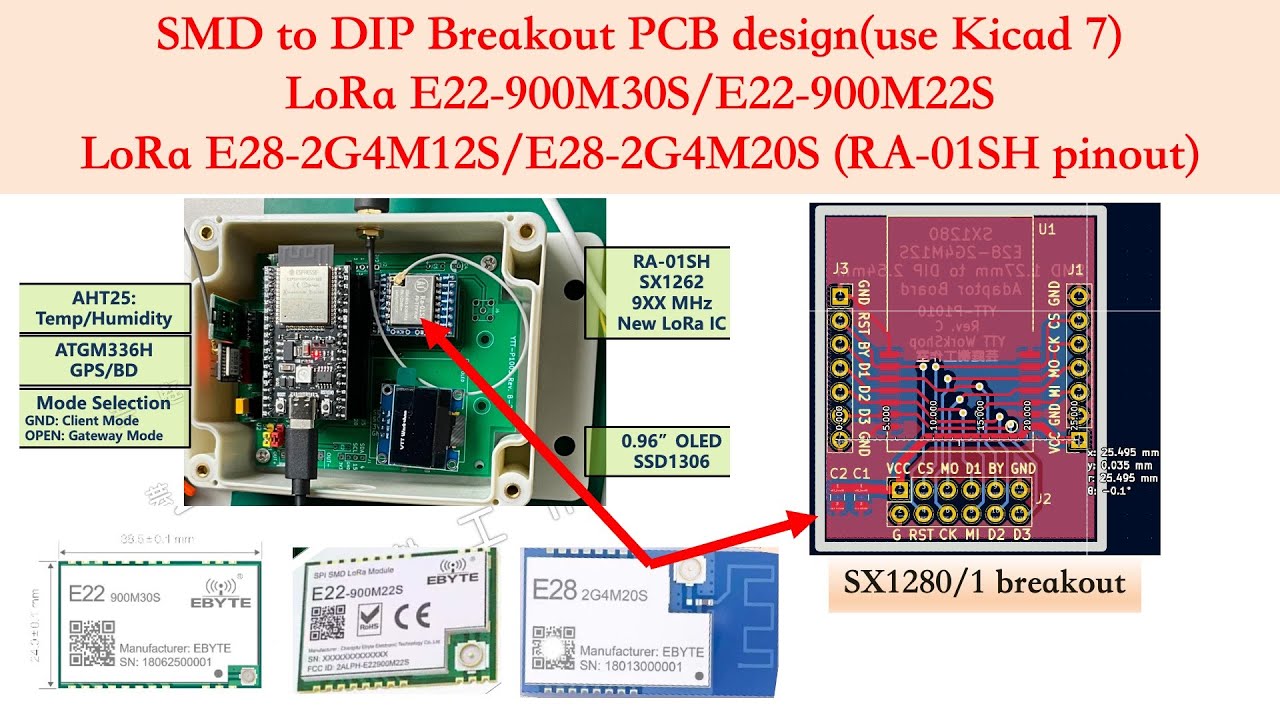 Kicad 7 PCB 設計或修改直播2-E22-900M30S/E22-900M22S (SX1262) SMD to DIP 轉接板（RA-01SH Pinout)及10cmx10cm合板 ...