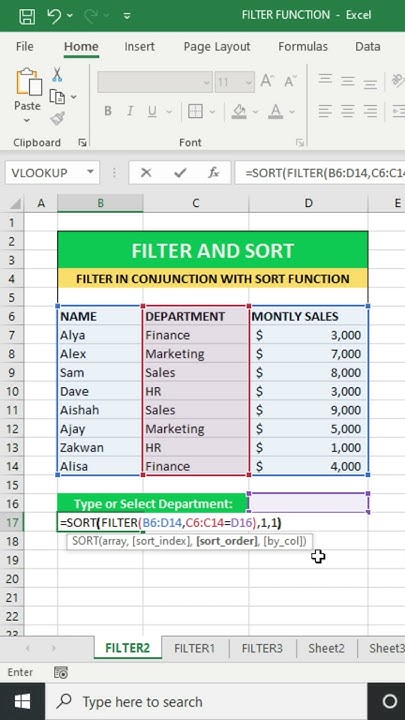 AUTO-SORT YOUR FILTERED DATA USING FILTER FUNCTION IN CONJUNCTION WITH SORT FUNCTION IN EXCEL ...
