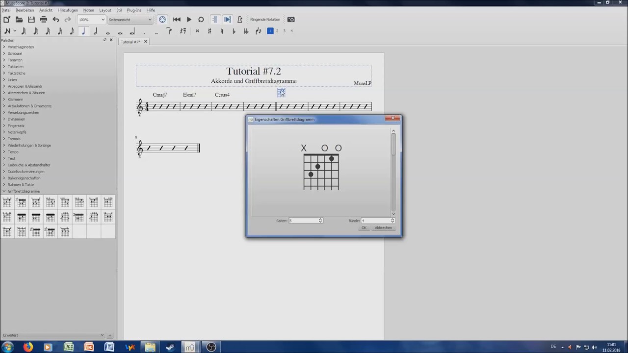 MuseScore 2 Tutorial #7.2 Akkorde und Griffbrettdiagramme - Deutsch - YouTube