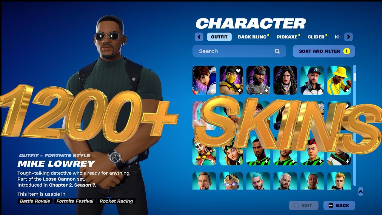 My Fortnite Locker Tour 1200 + Skins - YouTube