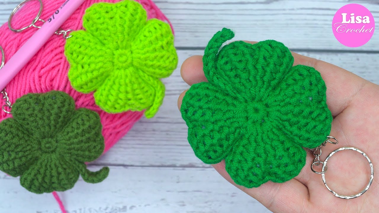 Crochet, Simple and lucky crochet four leaf clover keychain, crochet ...