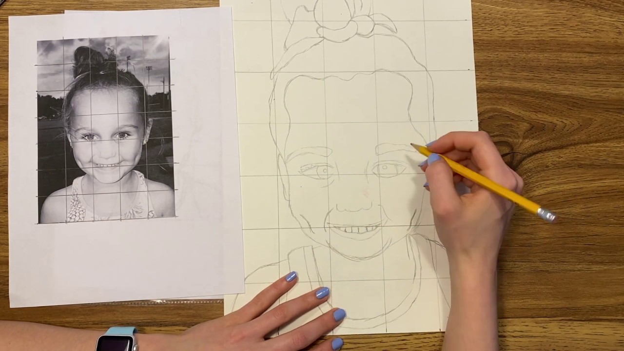 Step by step on how to grid a line drawing portrait - YouTube
