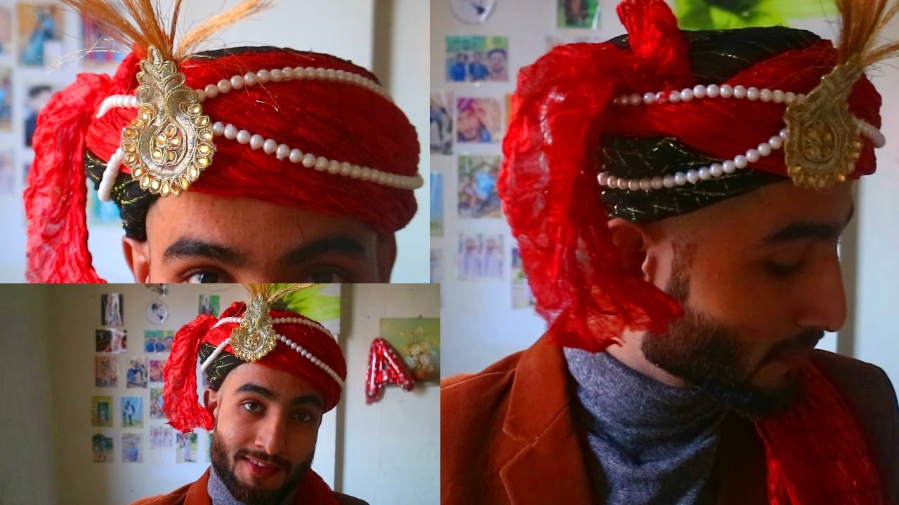 How to Tie Rajput | Indian wedding style Turban with Fancy Groom Look ...