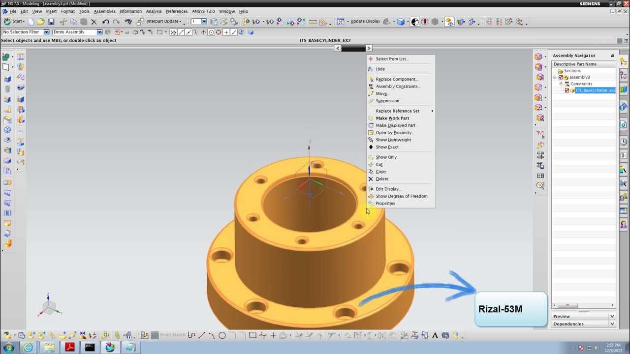 Tutorial NX 7 5 Basic Concept Assembly with constraint - YouTube