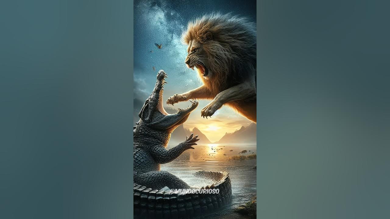 León vs cocodrilo 👀🗿 #mundocurioso #entretenimiento - YouTube