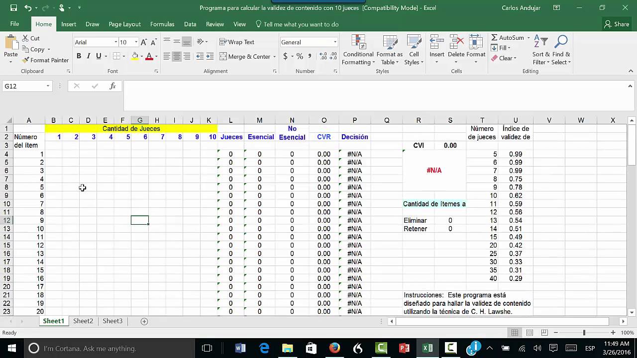 Como calcular la validez de contenido usando Excel - YouTube