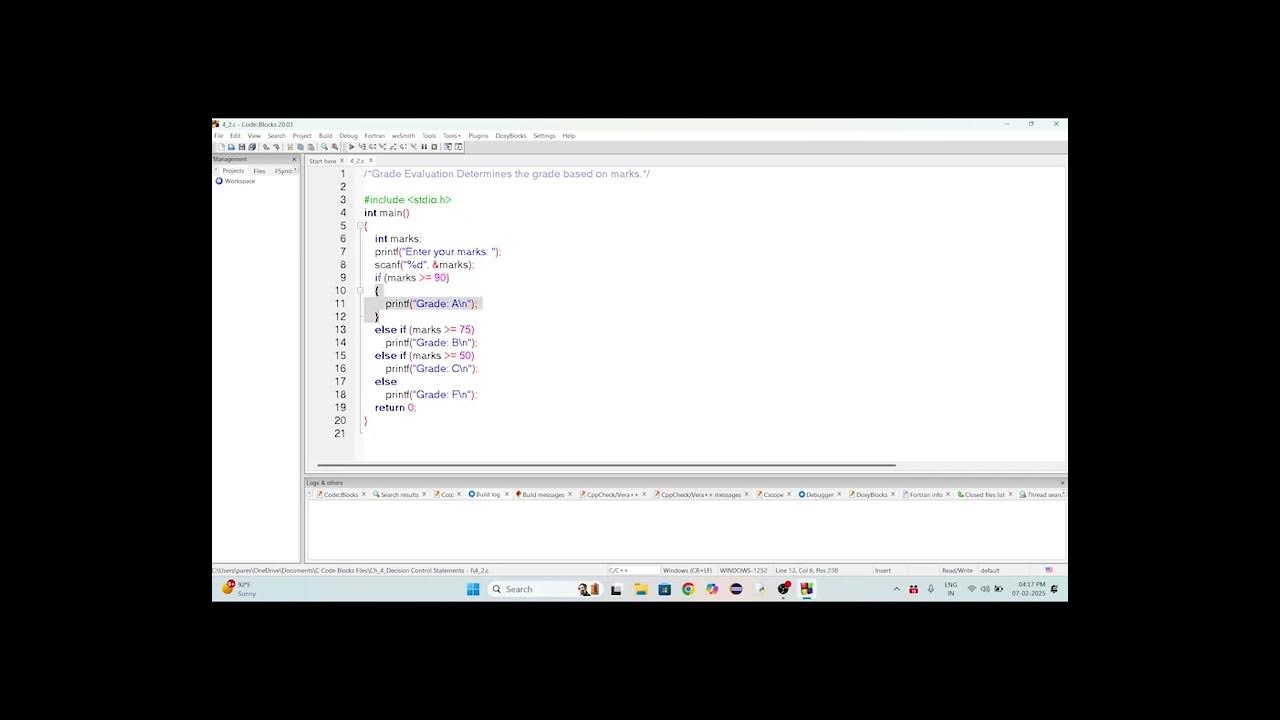 Ch - 4 - Decision Control Statements - I - Program to demonstrate if elseif ladder in C - YouTube
