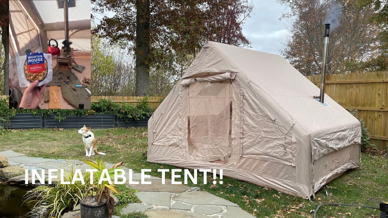 Inflatable HOT TENT camping with my dog - YouTube