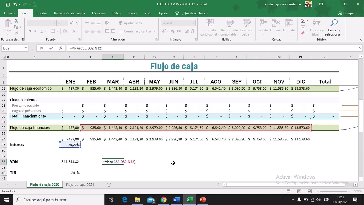 CALCULO SENCIULLO DE VAN Y TIR EN EXCEL YouTube calculo-senciullo-de-van-y-tir-en-excel-youtube