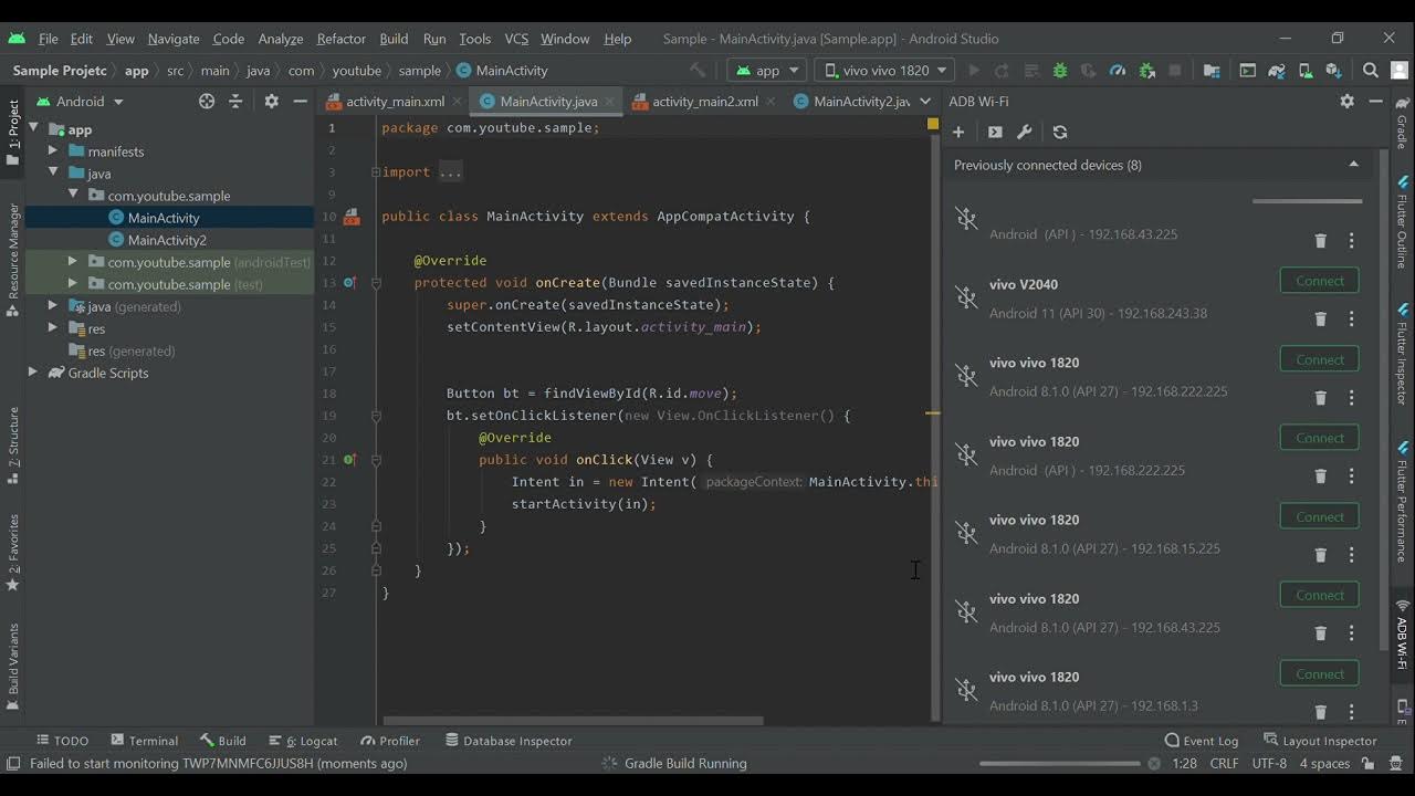 Android java create new activity , move to second activity by startactivity intent - YouTube
