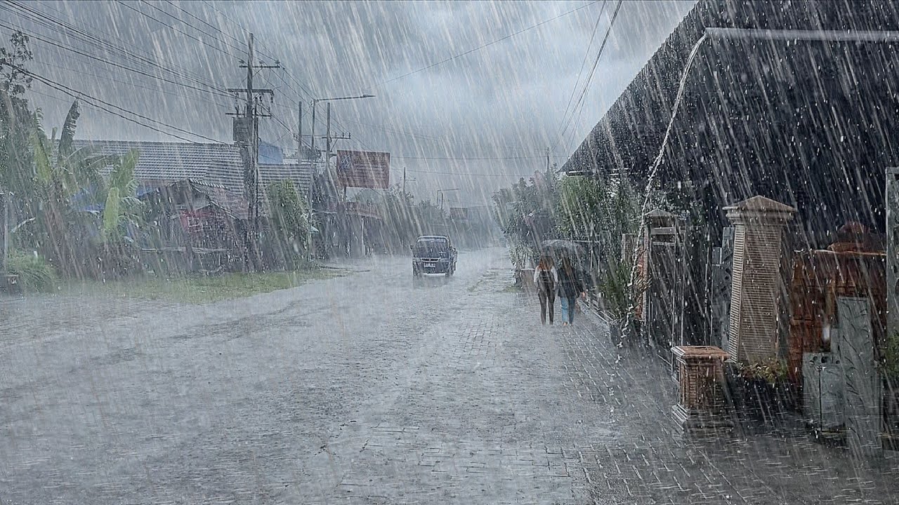 super heavy rain in my village, the biggest rain in Asia, walking in ...