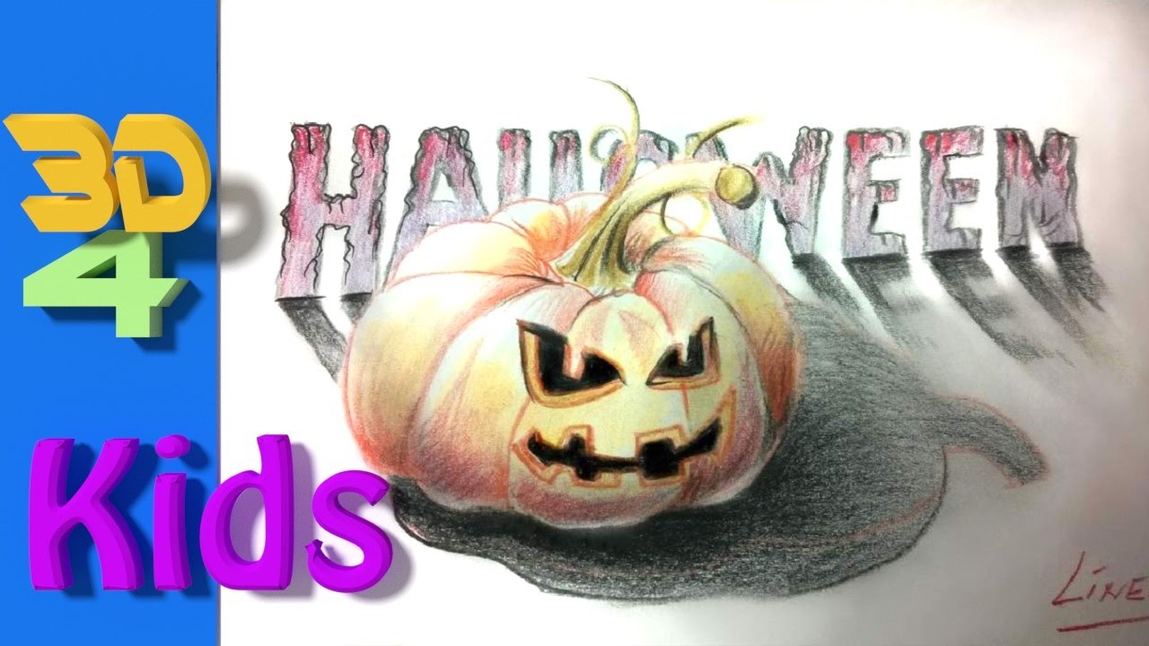 easy 3d drawing draw pumpkin Halloween for kids and beginners /#18 ...