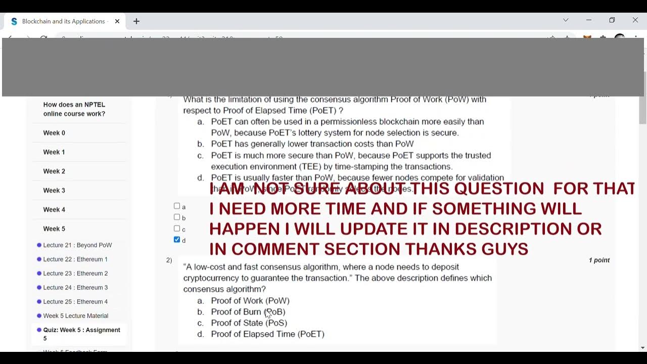 Blockchain and its applications | NPTEL | Week 5 | assignment solution ...
