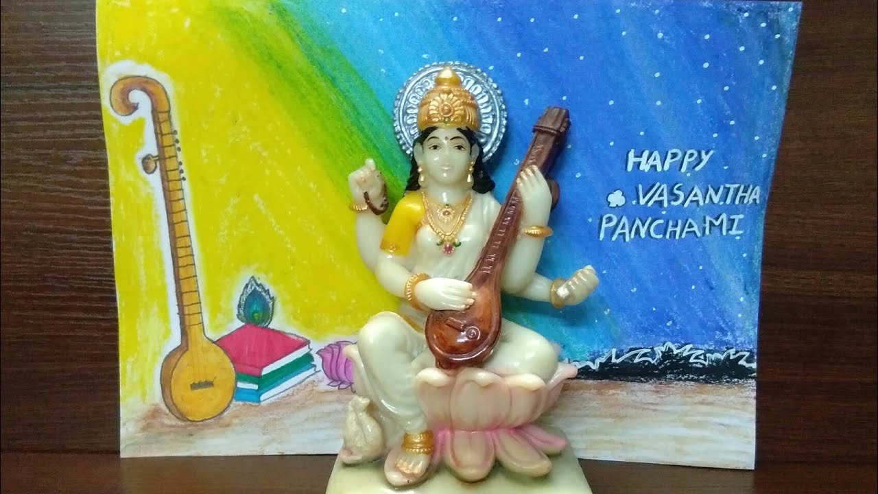 vasant panchami drawing ||crayons shading||lord saraswati||చదువుల తల్లి ...