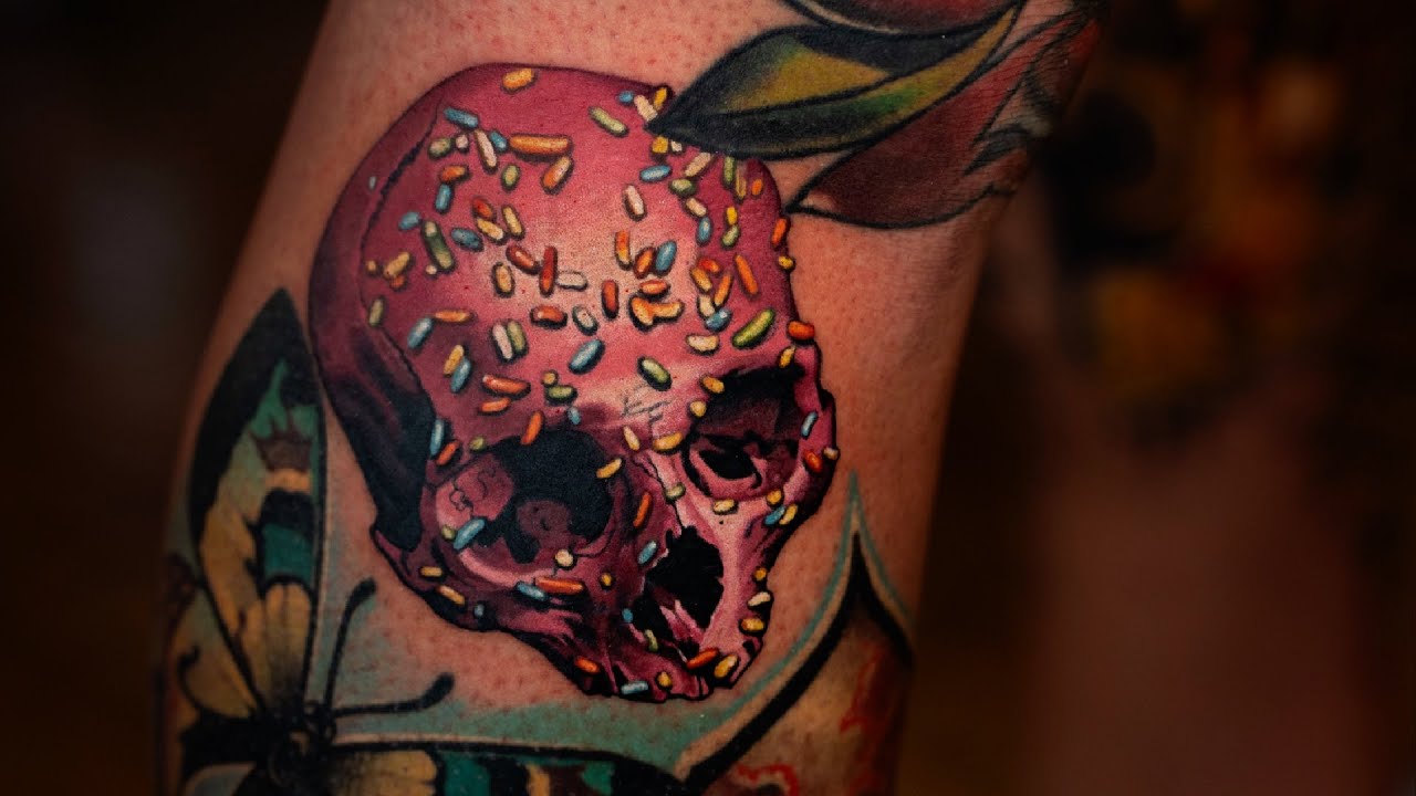 Sprinkle Skull tattoo timelapse - YouTube