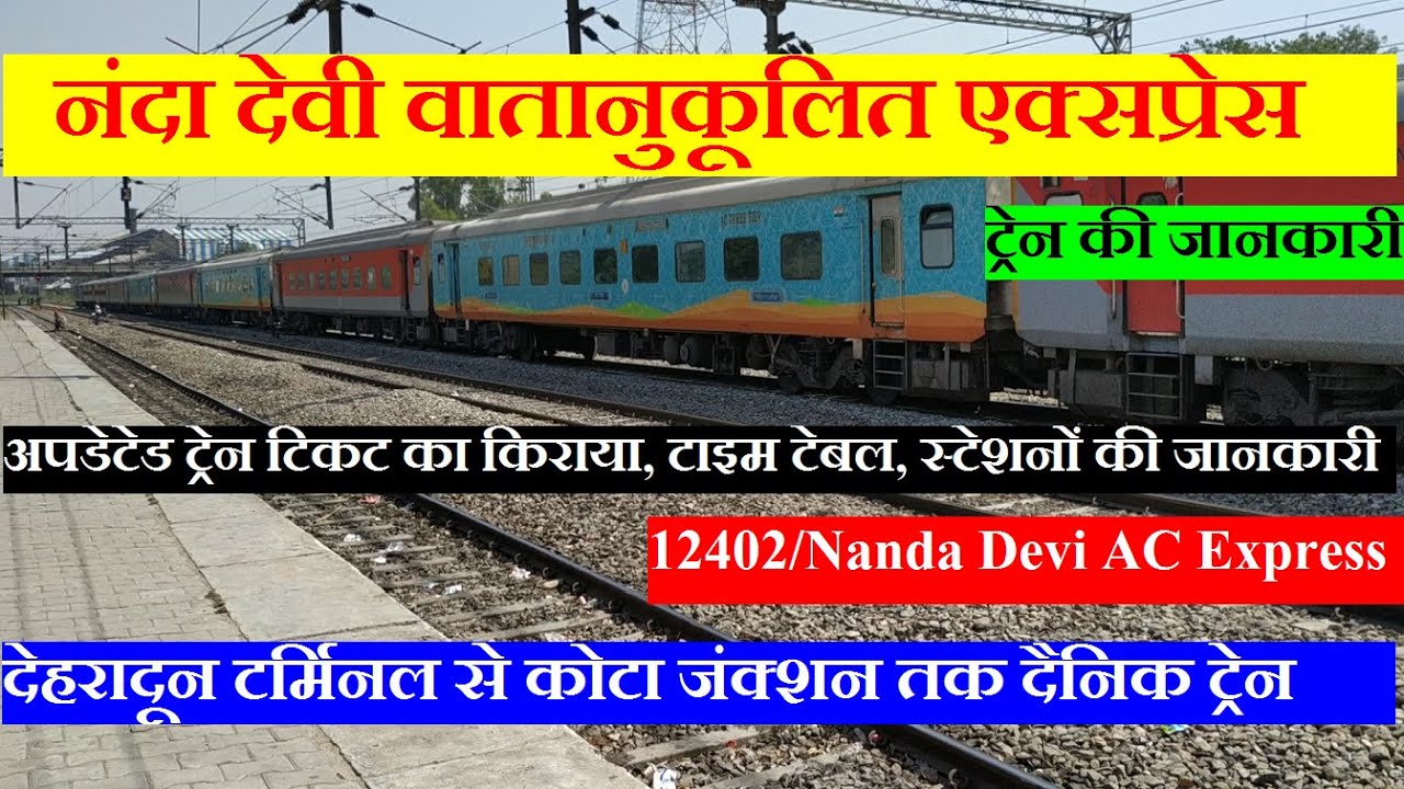 नंदा देवी वातानुकूलित एक्सप्रेस | 12402 Train Info | Dehradun To Kota ...