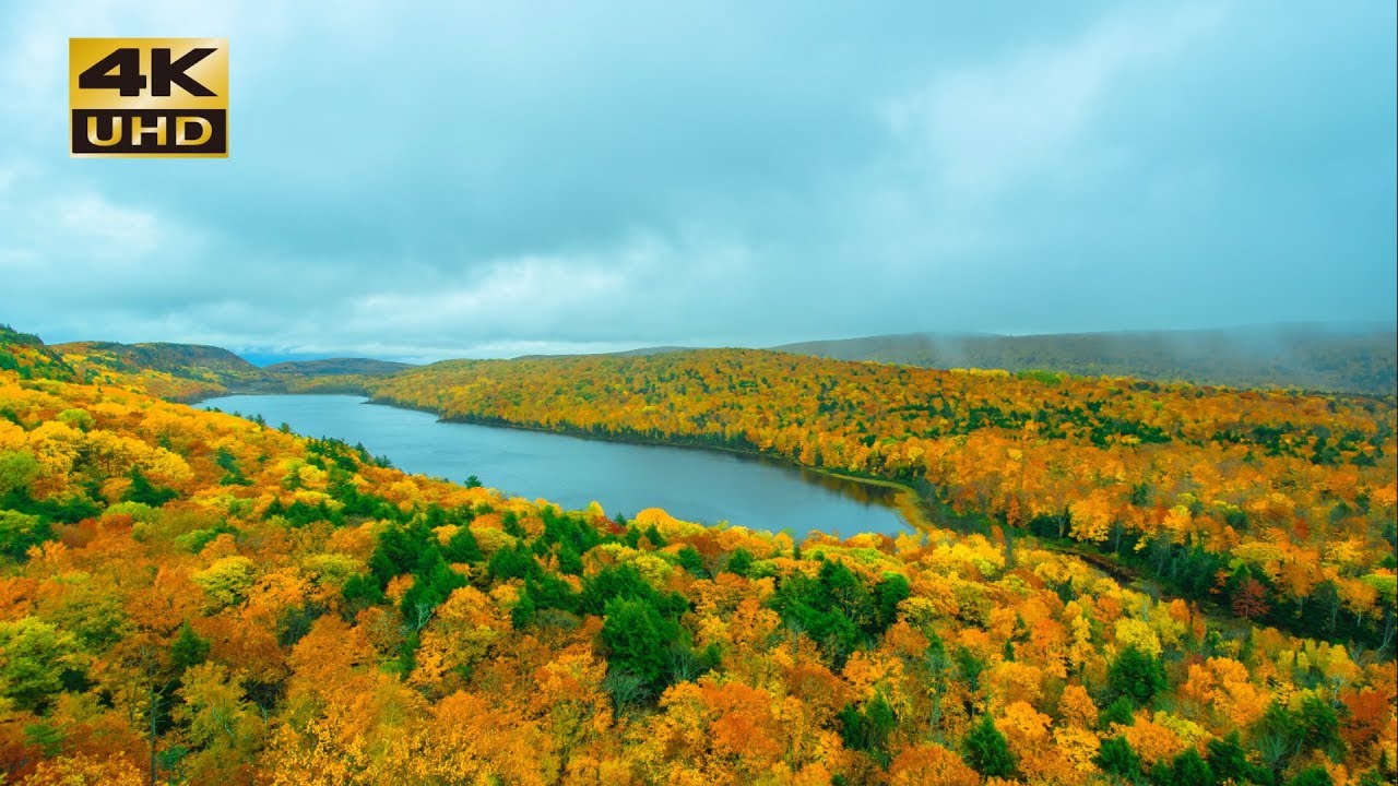 Fall Foliage Lake of the Clouds in Porcupine Mountains [4K] with Relaxing Music - YouTube