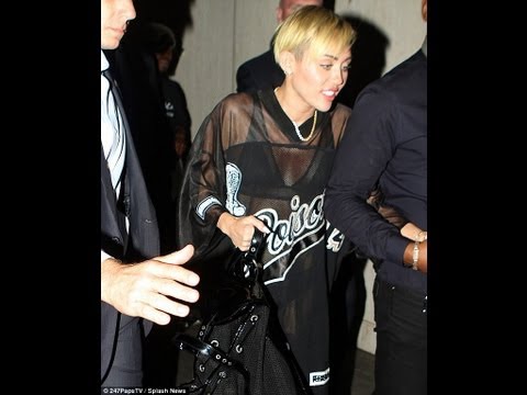 Miley Cyrus wears entirely see-through dress for SNL afterparty.