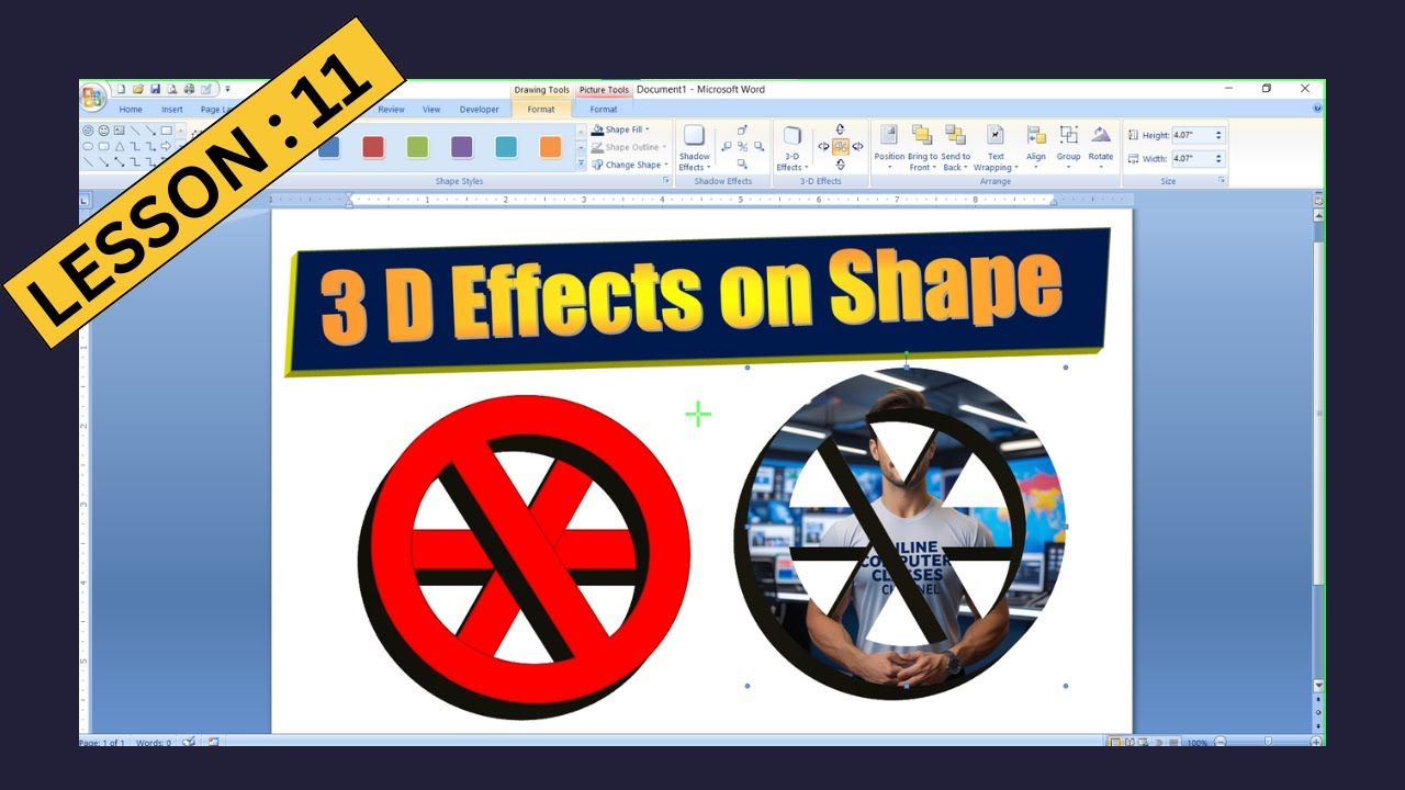 Lesson 11: MS Word me 3D Effect Kaise Banaye | Add 3D Text & Shape ...