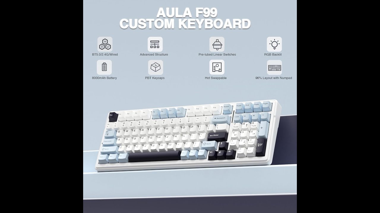 AULA F99 Wireless Mechanical Keyboard - YouTube