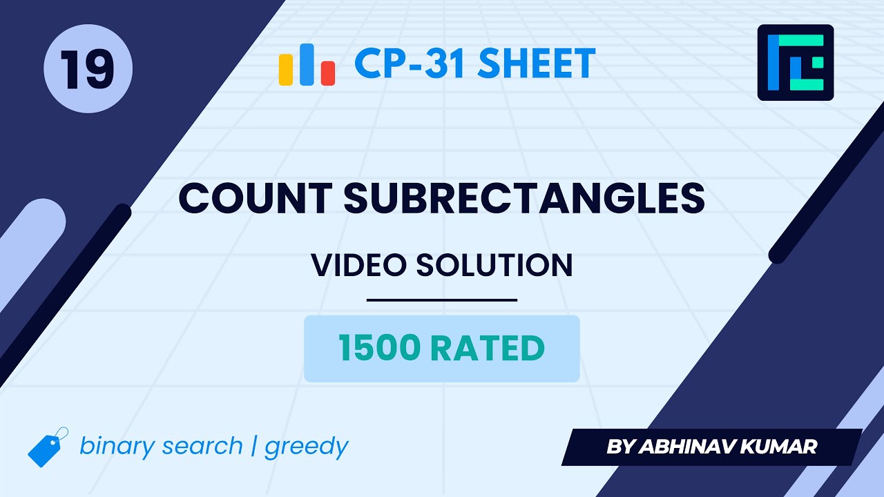 #19 Count Subrectangles | Video Solution | 1500 Rated | TLE CP-31 Sheet | Best Codeforces ...