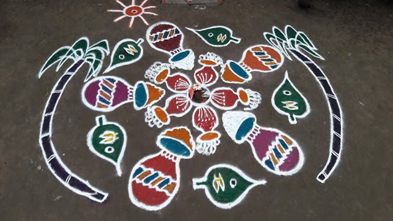 New Pongal kolam & rangoli designs | Sankranthi Muggulu | Easy rangoli ...