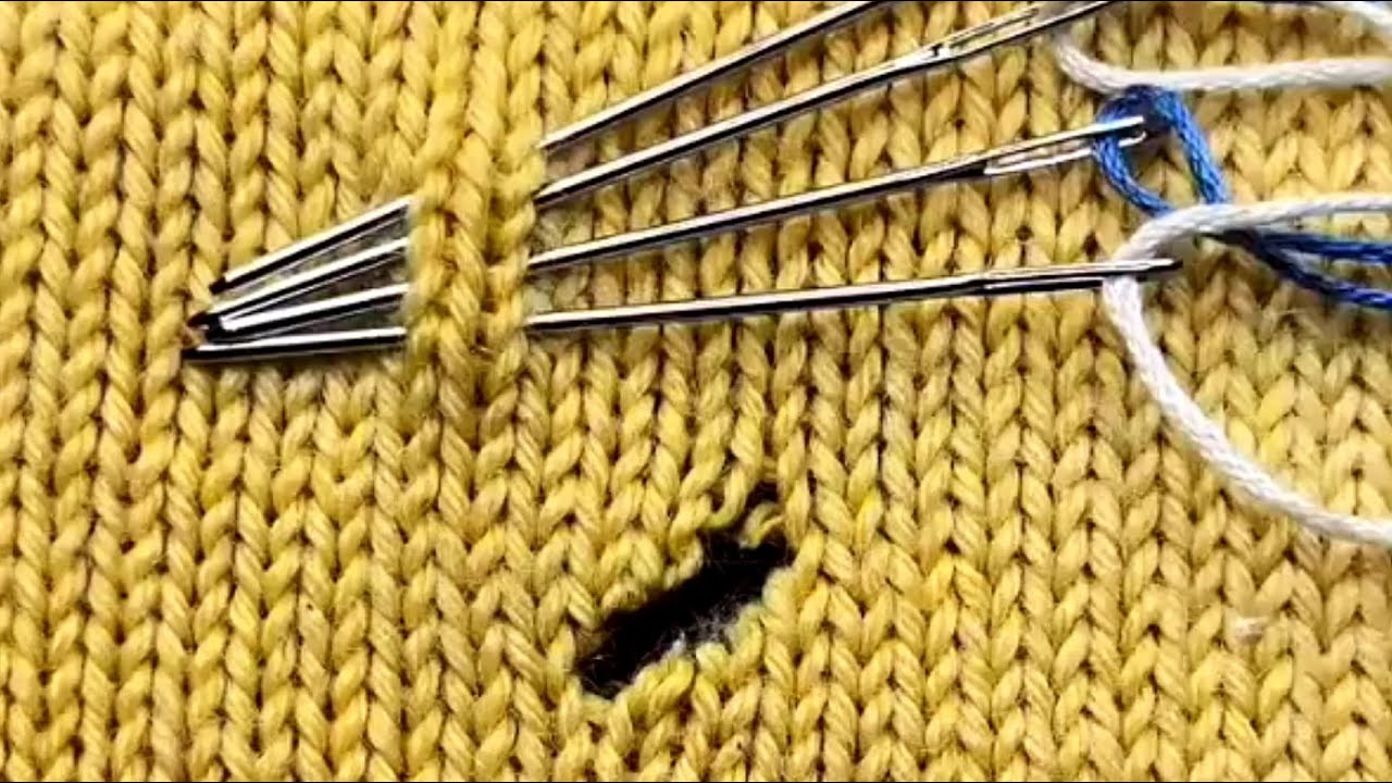 How to Repair a Hole in a Sweater Caused by 4 Broken Threads - YouTube
