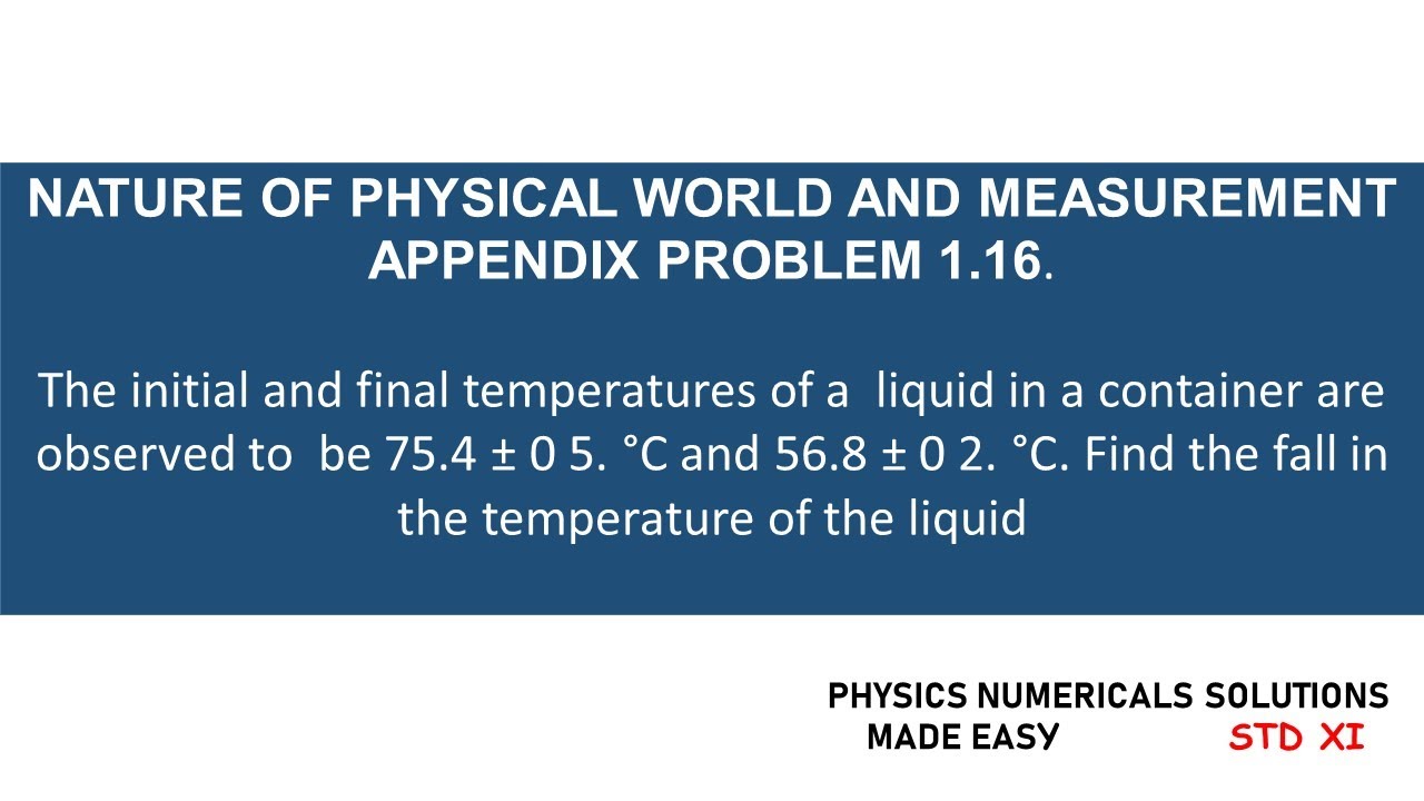 STANDARD XI- NATURE OF PHYSICAL WORLD AND MEASUREMENT -APPENDIX PROBLEM ...
