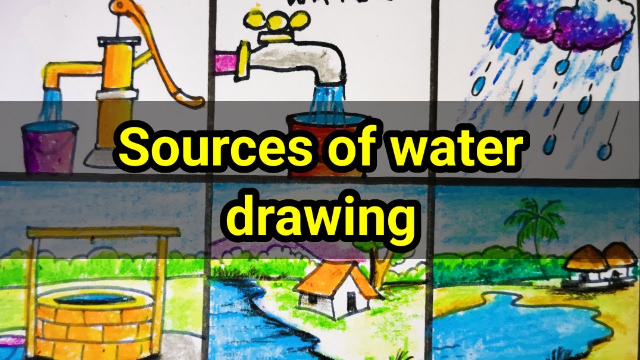 Sources of water drawing || Competition drawing easy || school project ...