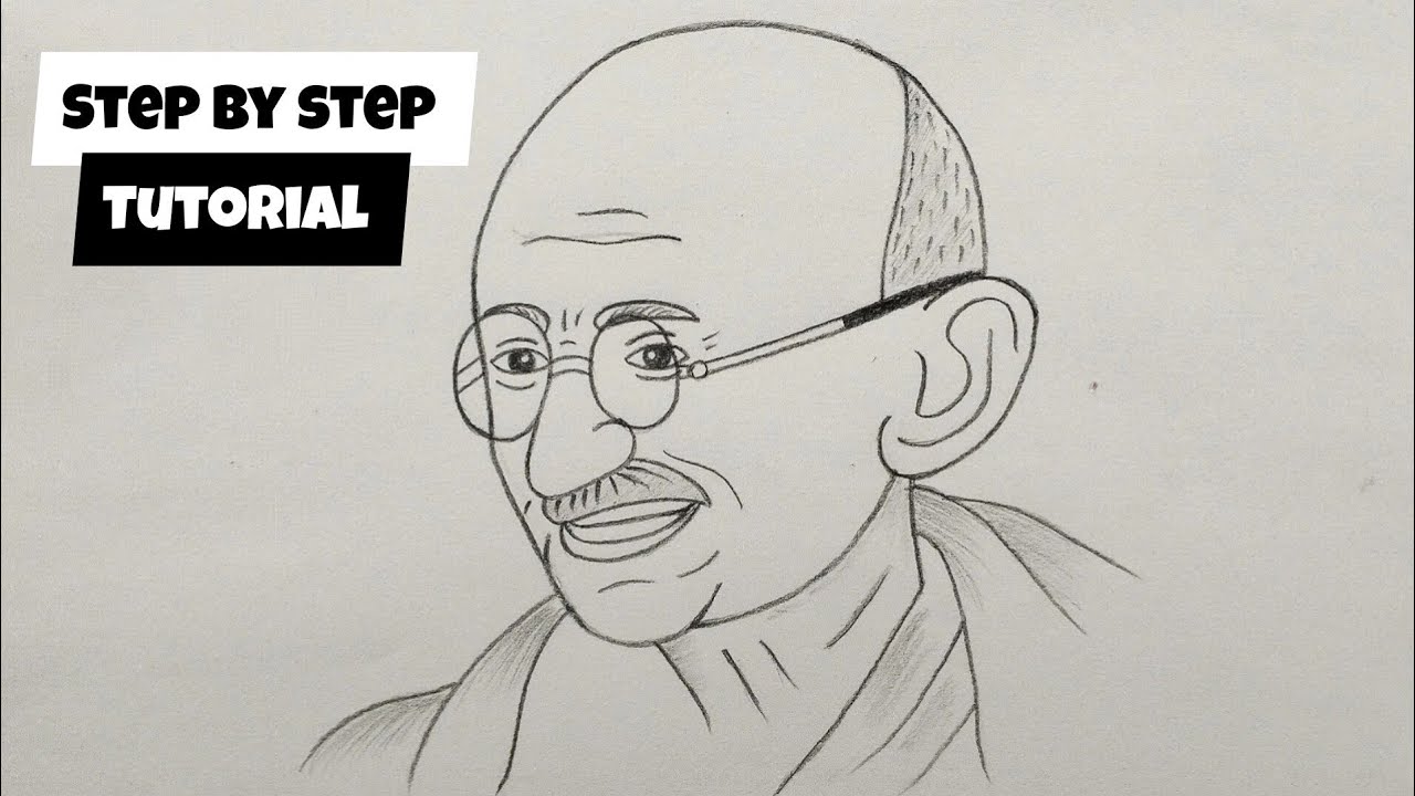 How to draw Gandhi Ji easy step by step | Mahatma Gandhi drawing ...