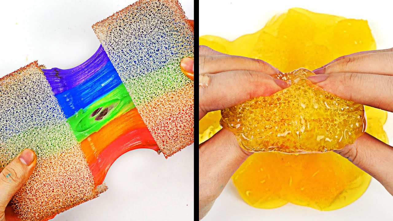 Rainbow Sponge slime 무지개 스폰지 슬라임 ASMR - YouTube