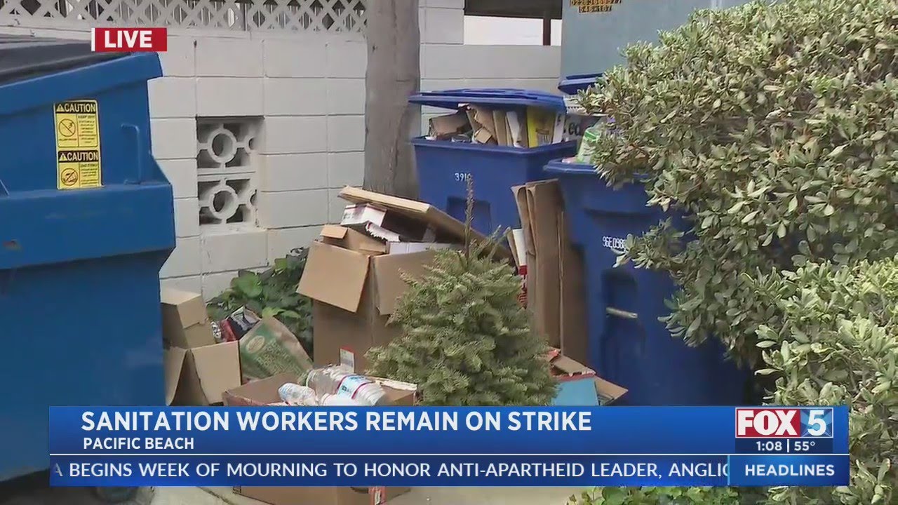 Sanitation Workers Strike Has Trash Cans Overflowing In San Diego - YouTube