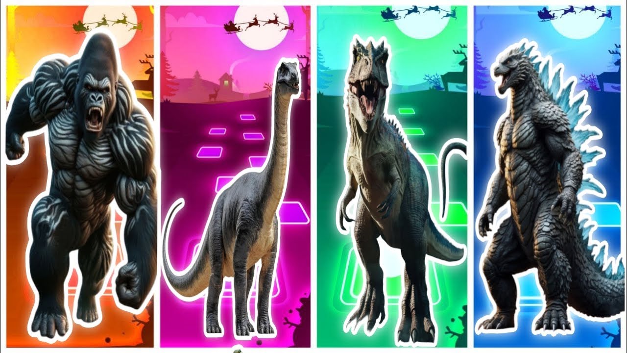 JurassicWorld 🦖 King Kong 🆚Dinosaur 🆚Tyrannosaurus 🆚Godzilla Tiles Hop EDM Rush Evolution - YouTube
