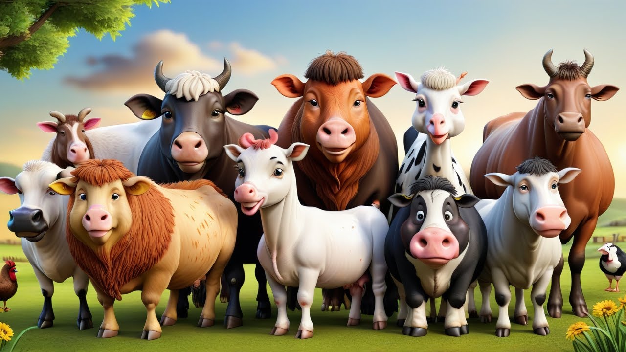 Cartoon Animal Sounds Compilation: Bear, Dog, Chicken, Cow, Pig, Rhino ...